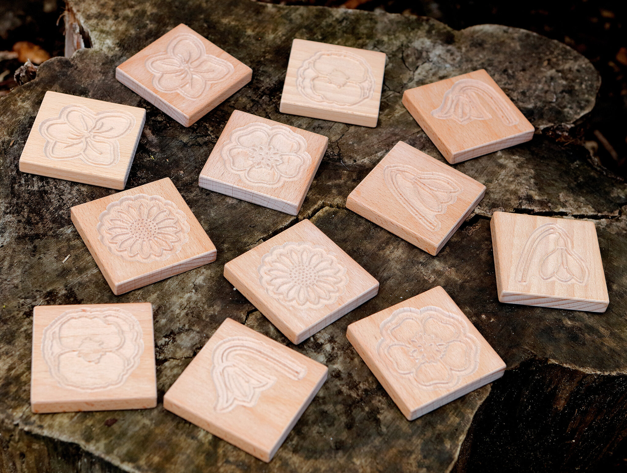 Sensory Flower Tiles - wooden flower tiles for matching games