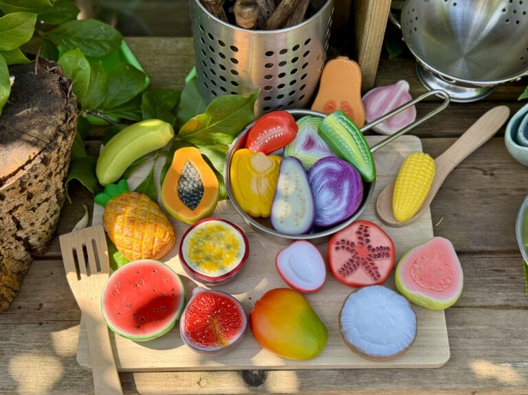 Mud Kitchen set of 20 realistic food stones from Yellow Door